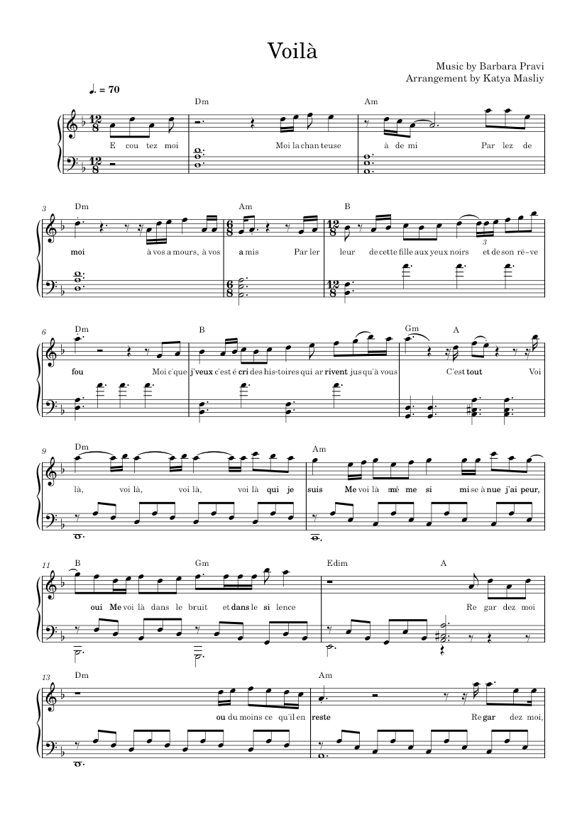 Voilà – Barbara Pravi Sheet Music with Chords for Piano (Solo) | MuseScore.com