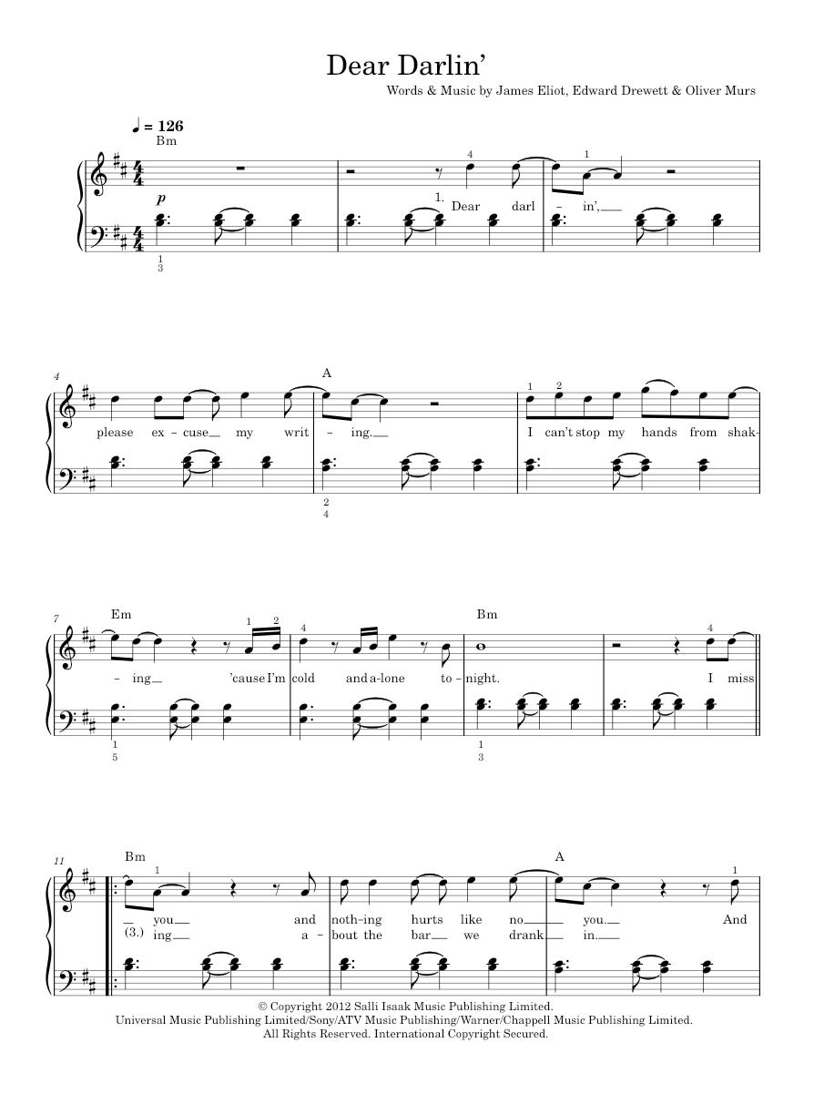 dear darlin Sheet music for Piano by Olly Murs Official | MuseScore.com