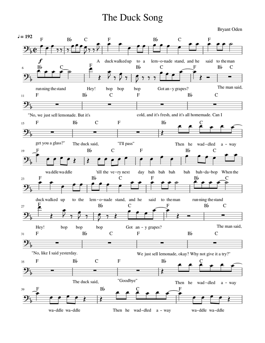 The Duck Song Sheet music for Euphonium (Solo) | Download and print in ...