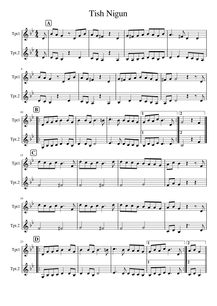 Tish Nigun Sheet music for Trumpet other (Brass Duet) | Musescore.com