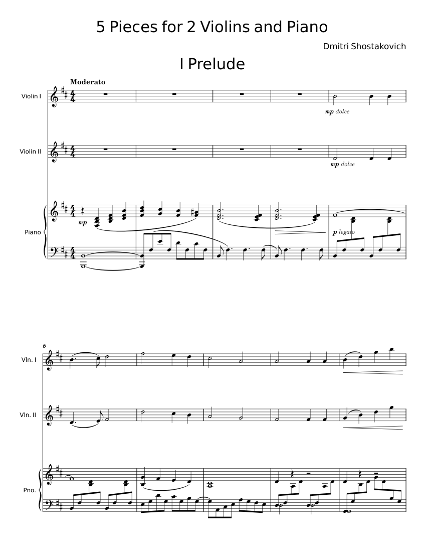 5 Pieces for 2 Violins and Piano - Dmitri Shostakovich Sheet Music for ...