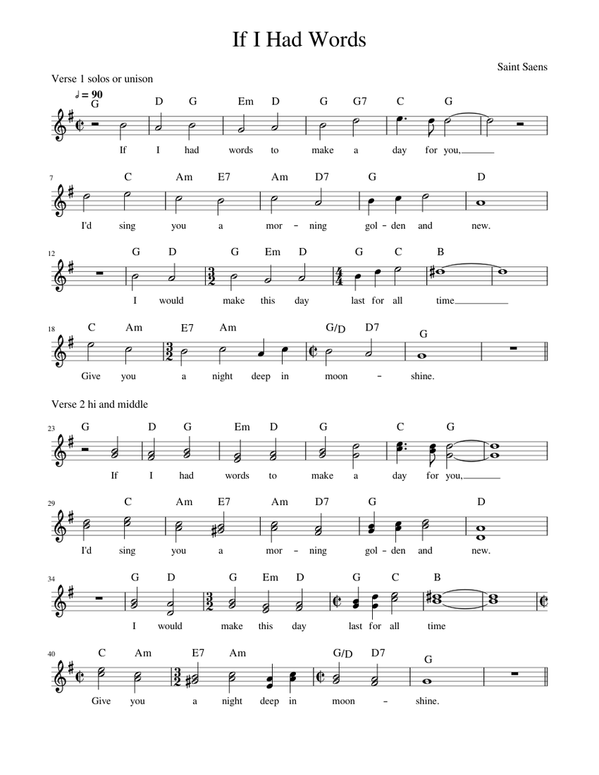 If I Had Words 1-3 Sheet music for Vocals (Solo) | Musescore.com