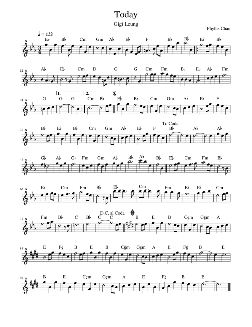 Today – Gigi Leung Sheet music for Recorder (Solo) | Musescore.com