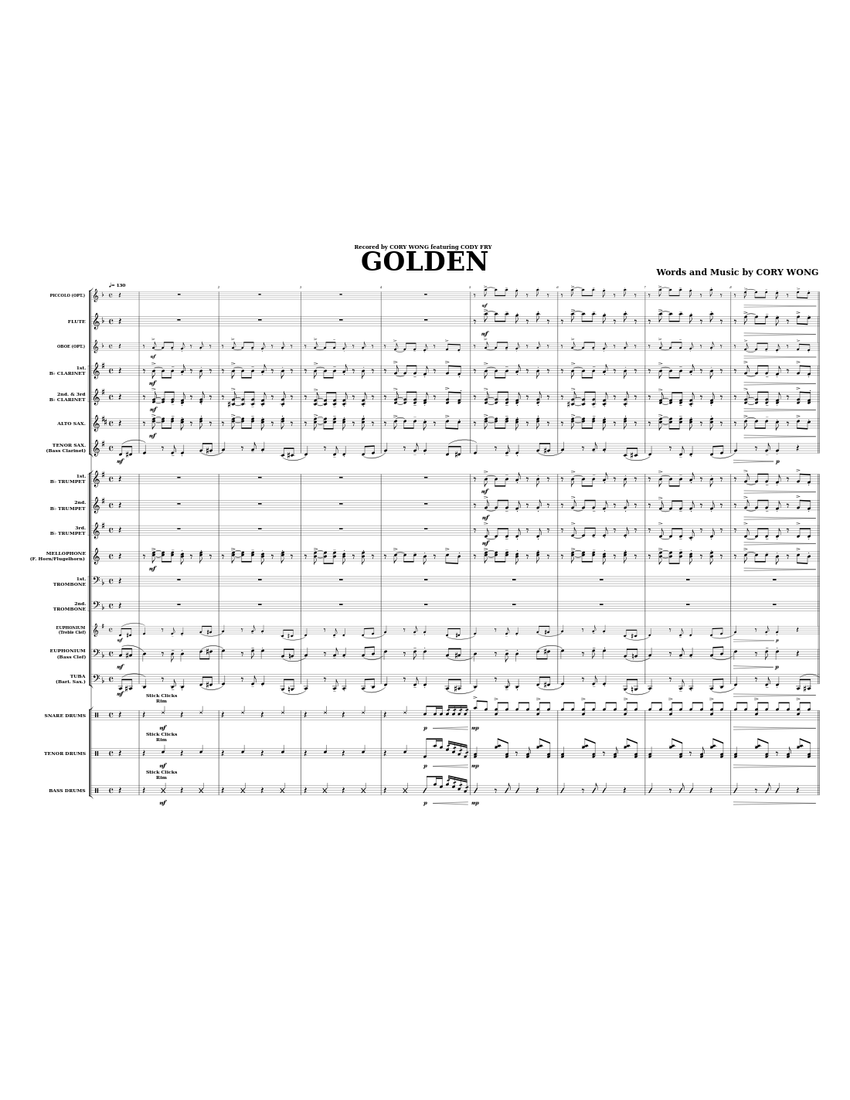 GOLDEN - Cory Wong Sheet music for Trumpet (In B Flat), Trombone, Flute, Clarinet (In B Flat ...