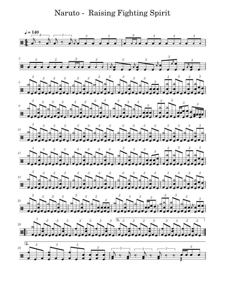 Naruto -Raising Fighting Spirit Sheet music for Drum group (Solo ...