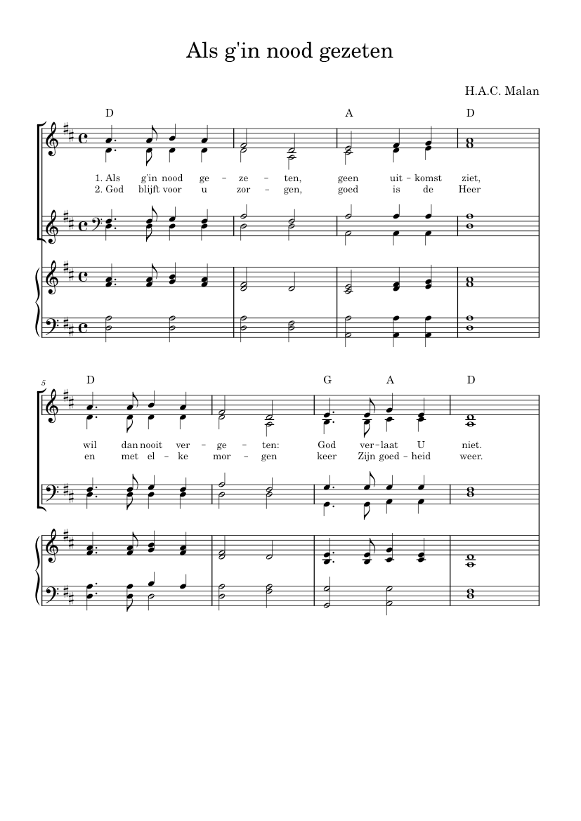 Als g'in nood gezeten - H.A.C. Malan Sheet Music with Chords for Piano ...