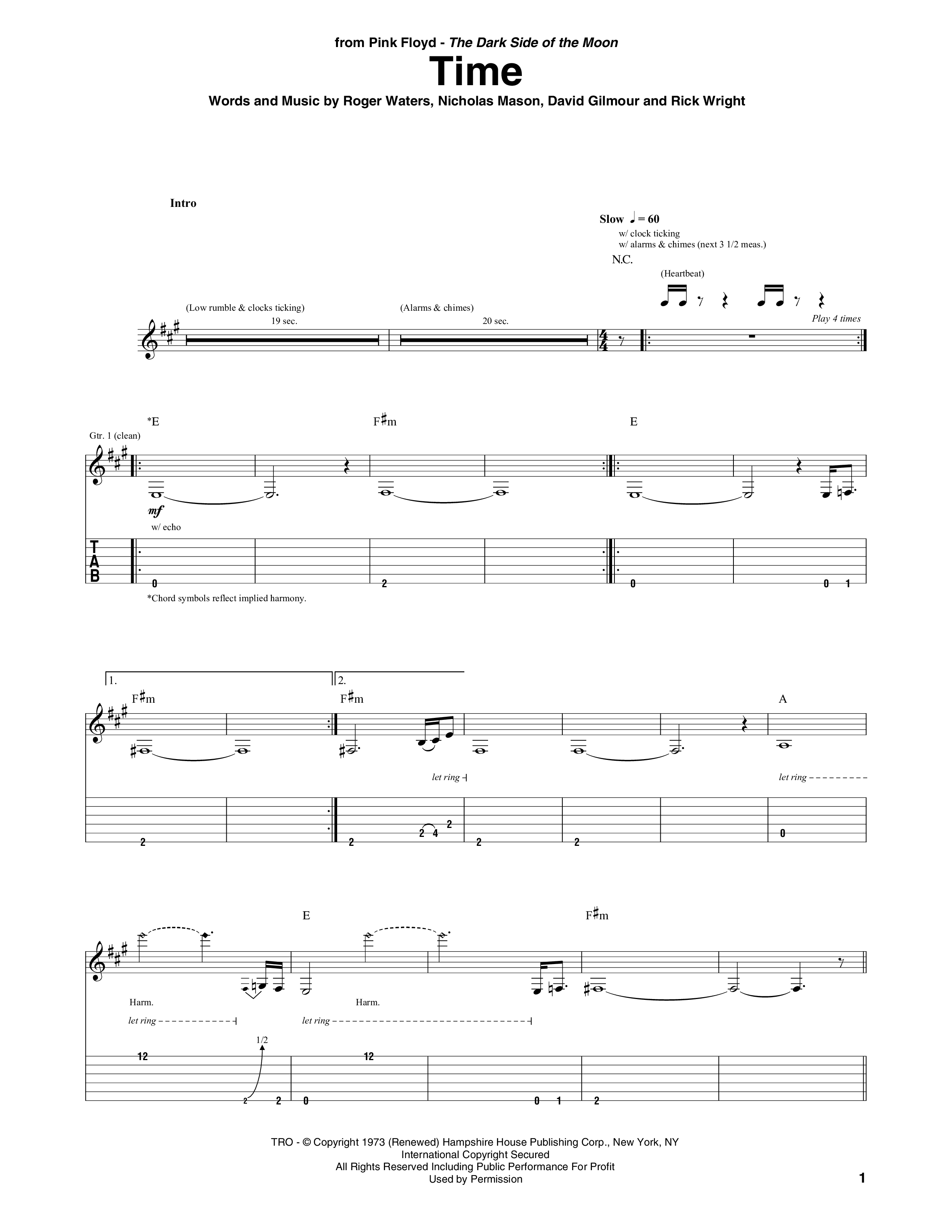 Play Official version of Time Sheet Music by Pink Floyd for Guitar ...