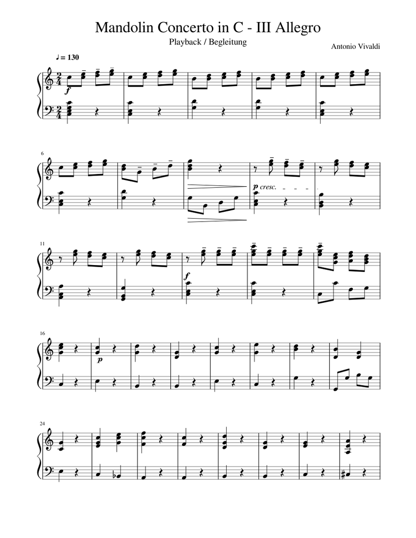 Mandolin Concerto in C - III Allegro Sheet music for Piano (Solo ...