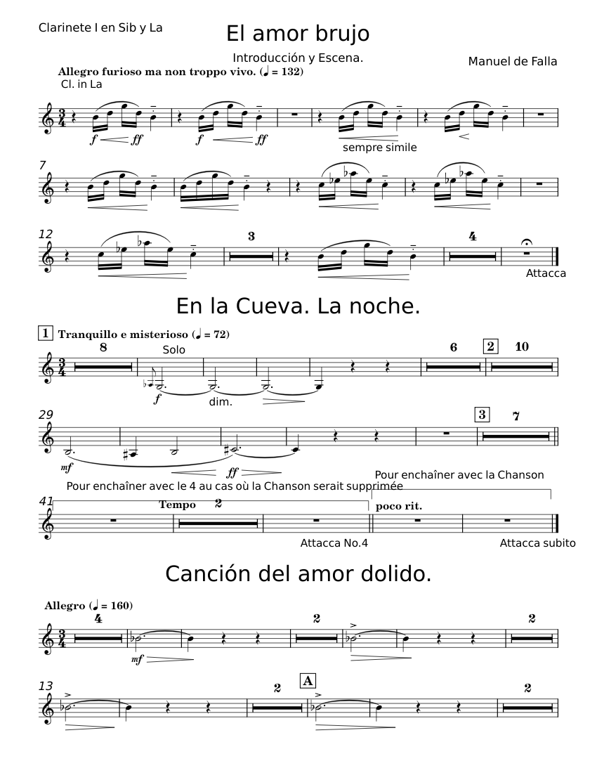 El amor brujo - Manuel de Falla Sheet Music for Clarinet other (Solo) | MuseScore.com