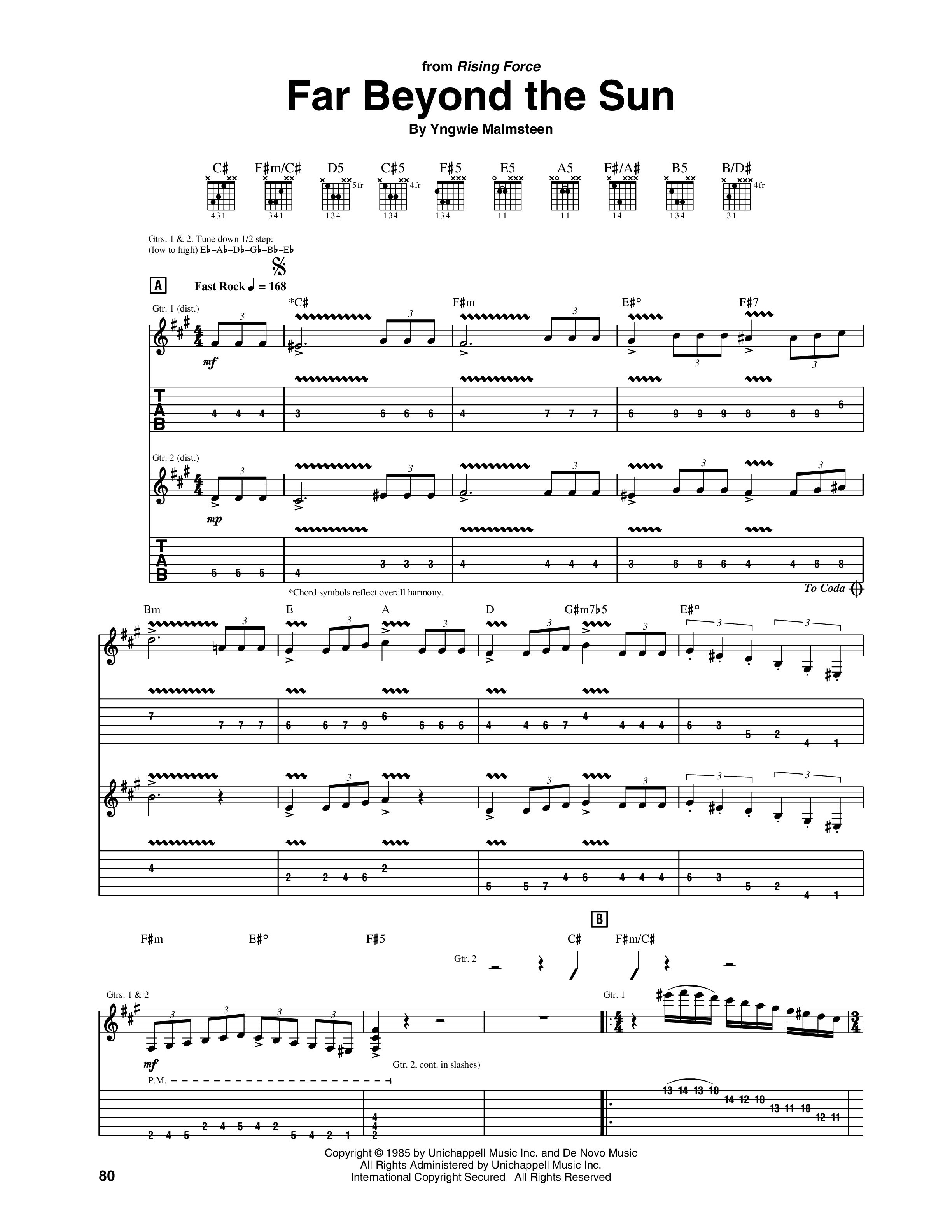 Play Official version of Far beyond the sun Sheet Music by Yngwie Malmsteen for Guitar ...