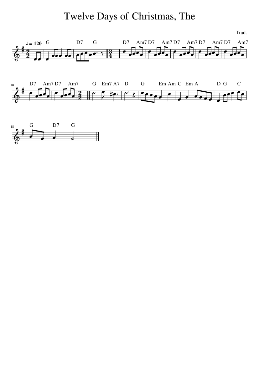 Traditional music - The Twelve Days of Christmas Sheet music for Piano ...