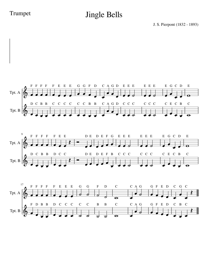 Jingle Bells Trumpet Sheet music for Trumpet in b-flat, Woodblock (Solo ...