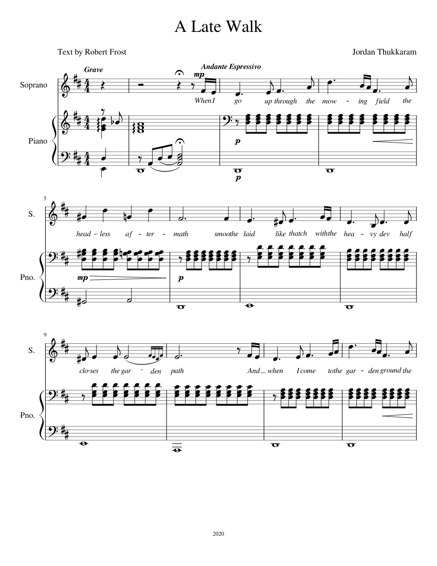 A Late Walk Sheet music for Piano, Soprano (Piano-Voice) | Musescore.com