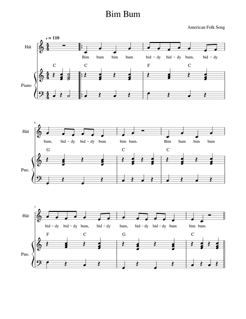 Bim Bum - American Folk Song Sheet music for Piano (Piano Duo ...