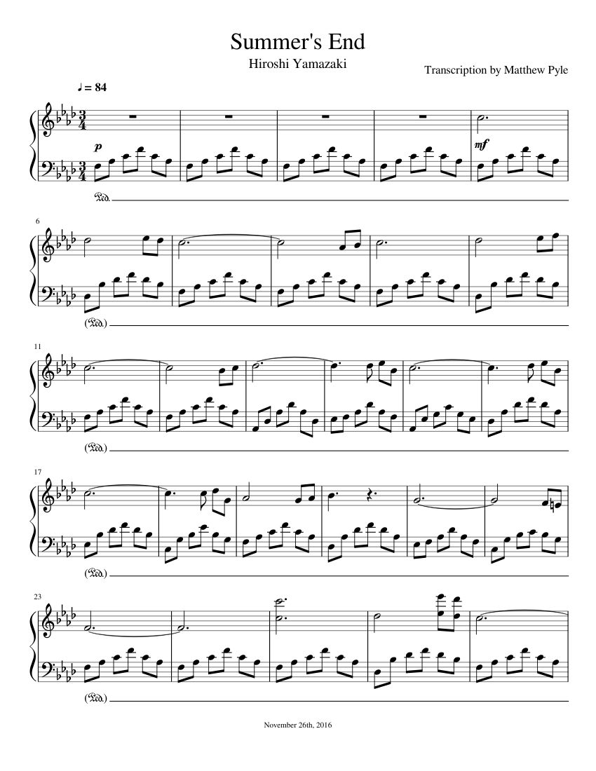 Summer s End Sheet music for Piano (Solo) Easy | Musescore.com