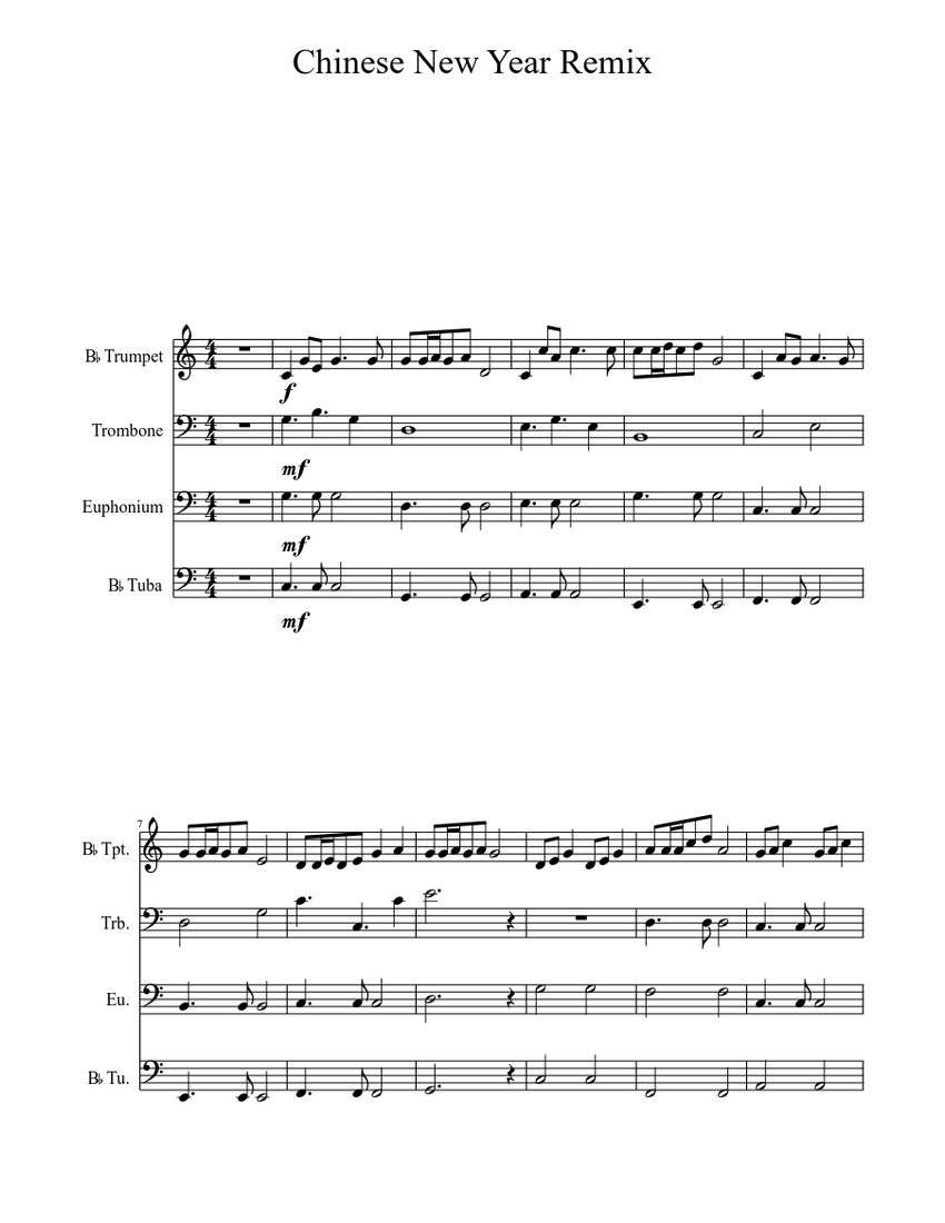 Chinese New Year Remix B Flat Sheet music for Trombone, Tuba, Trumpet ...