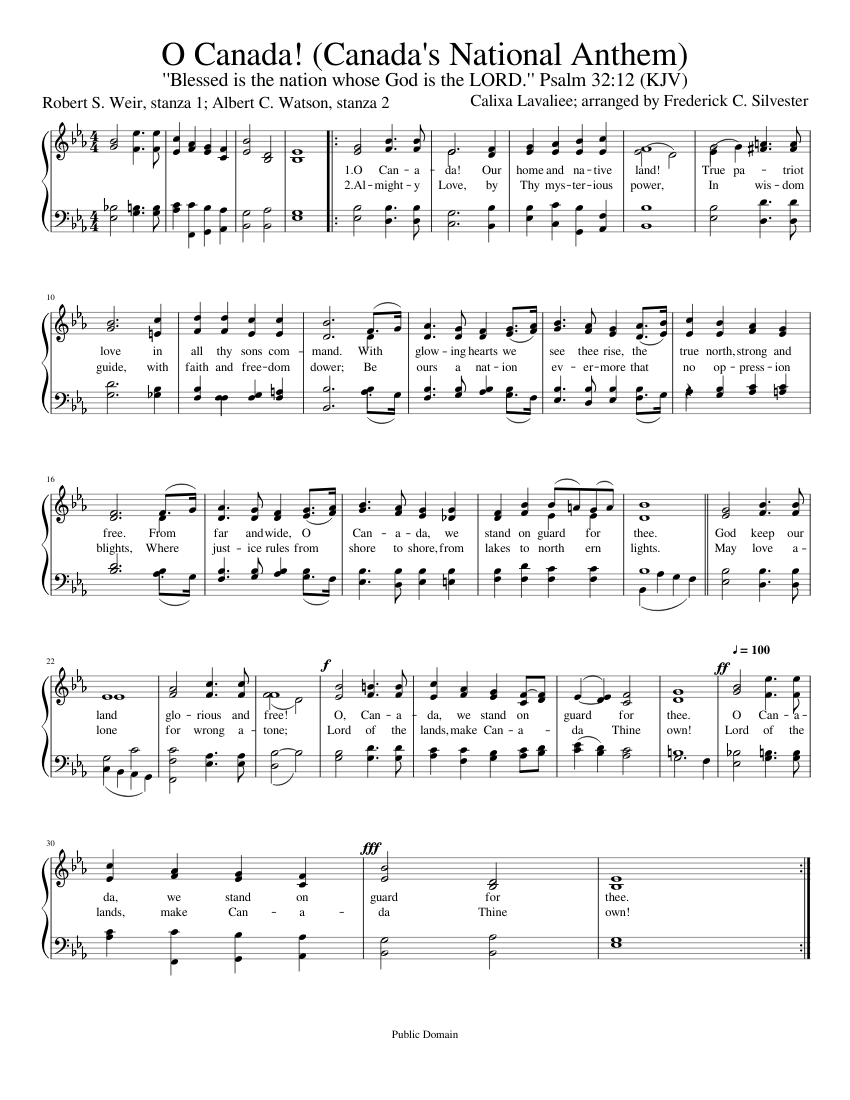 O Canada! (Canada's National Anthem) Sheet Music for Piano (Solo) easy ...
