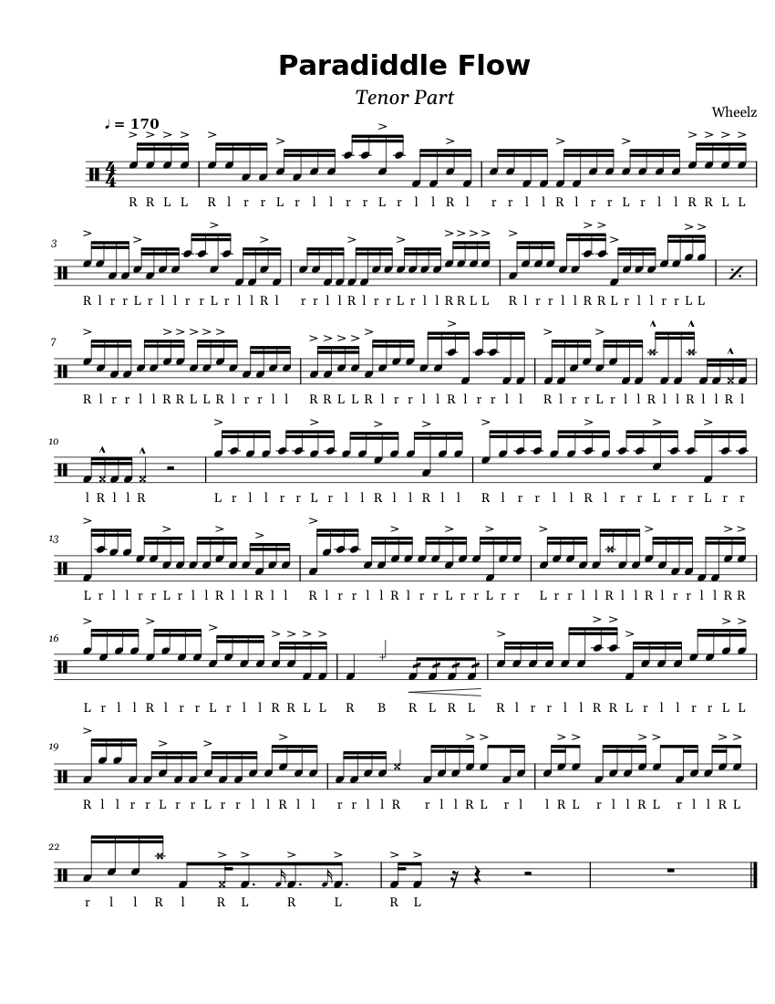Flow Paradiddles – Rodger Carter Paradiddle Flow Sheet Music for Tenor drum (Solo) | MuseScore.com
