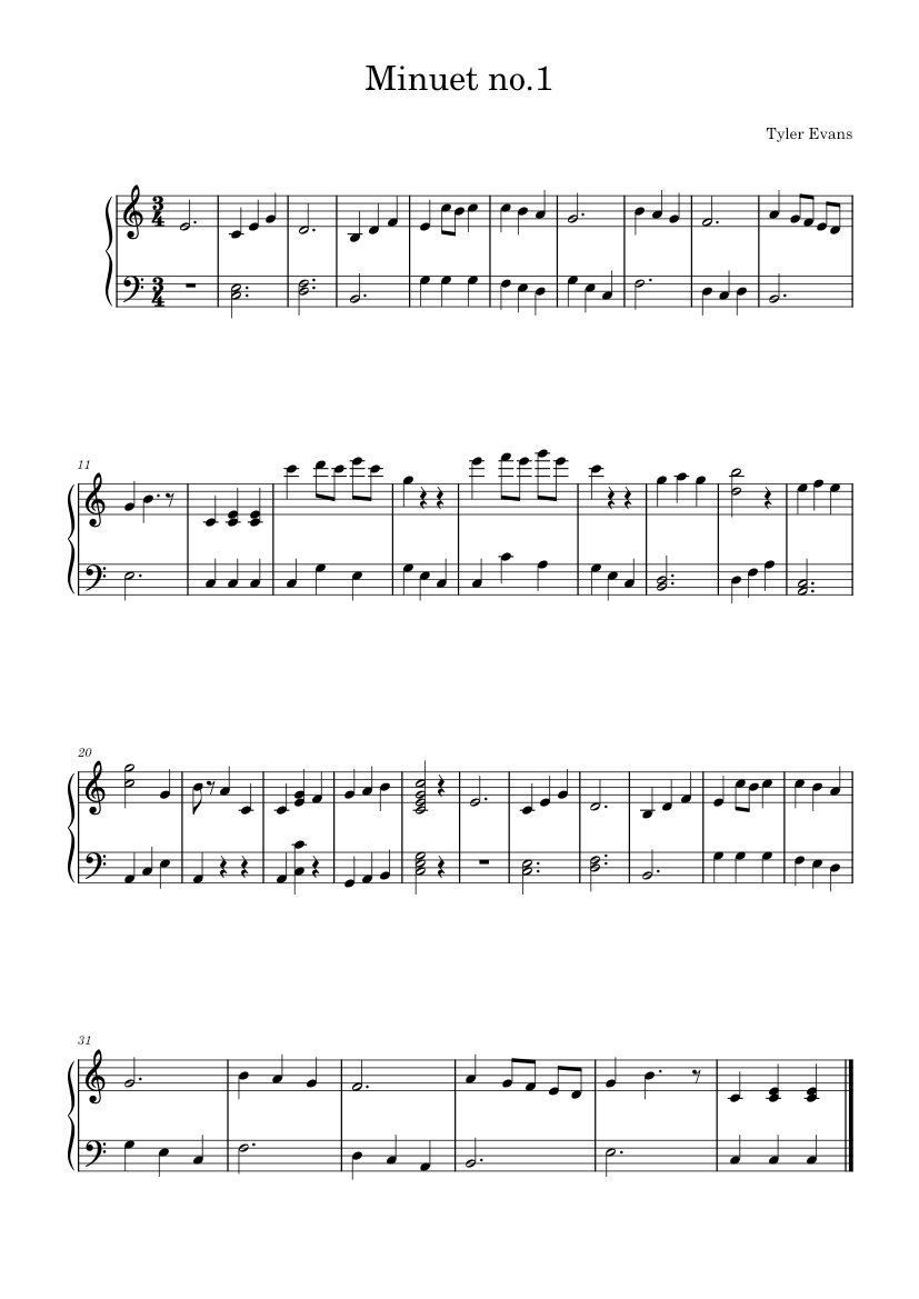 Minuet no.1 Sheet Music for Piano (Solo) easy | MuseScore.com
