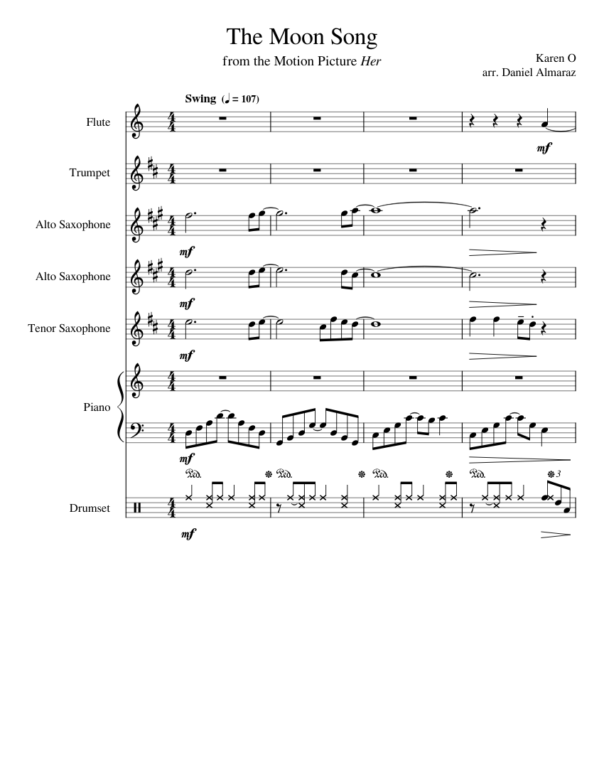 The Moon Song (from Her) Sheet music for Piano, Flute, Saxophone alto ...
