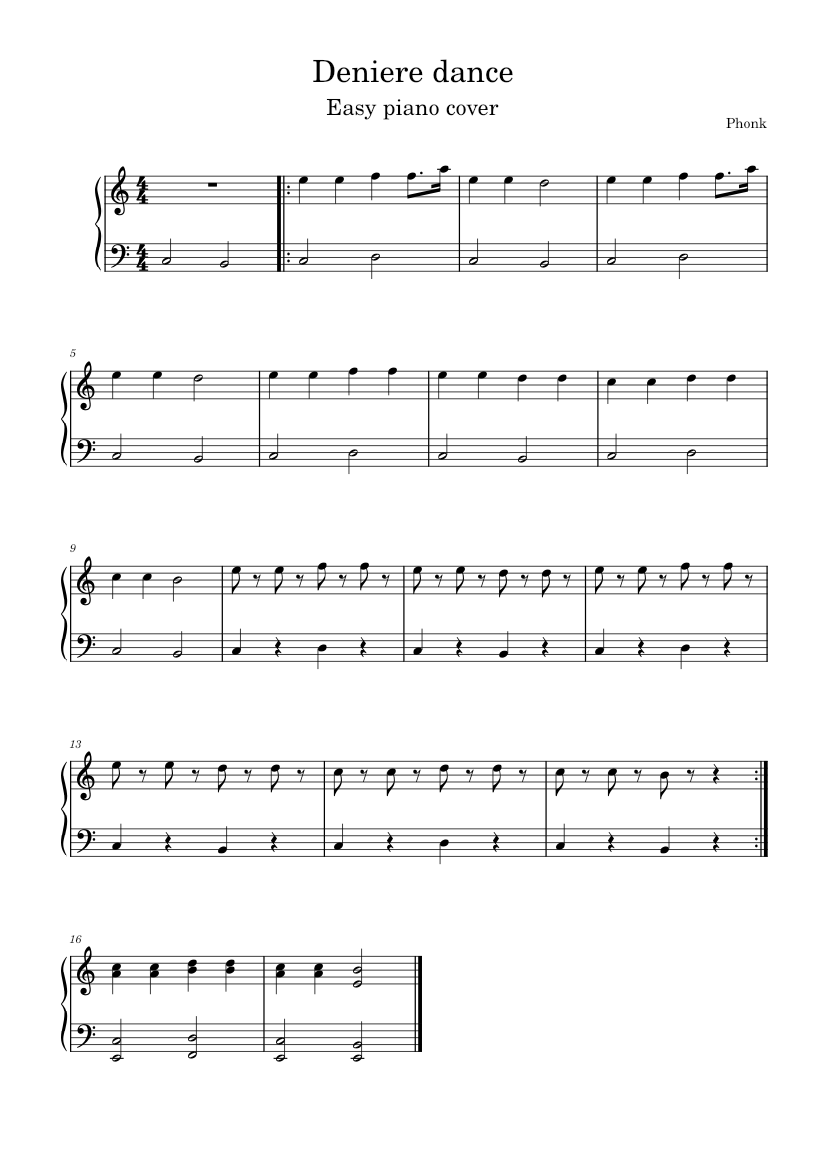 Deniere Dance for Easier Piano – Indian Phonk Sheet Music for Piano ...