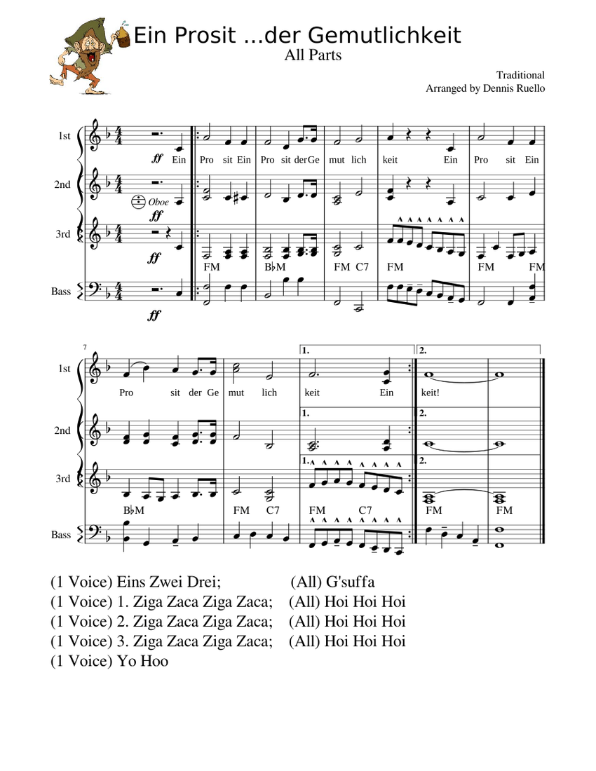 Ein Prosit Sheet music for Accordion (Piano Quartet) | Musescore.com