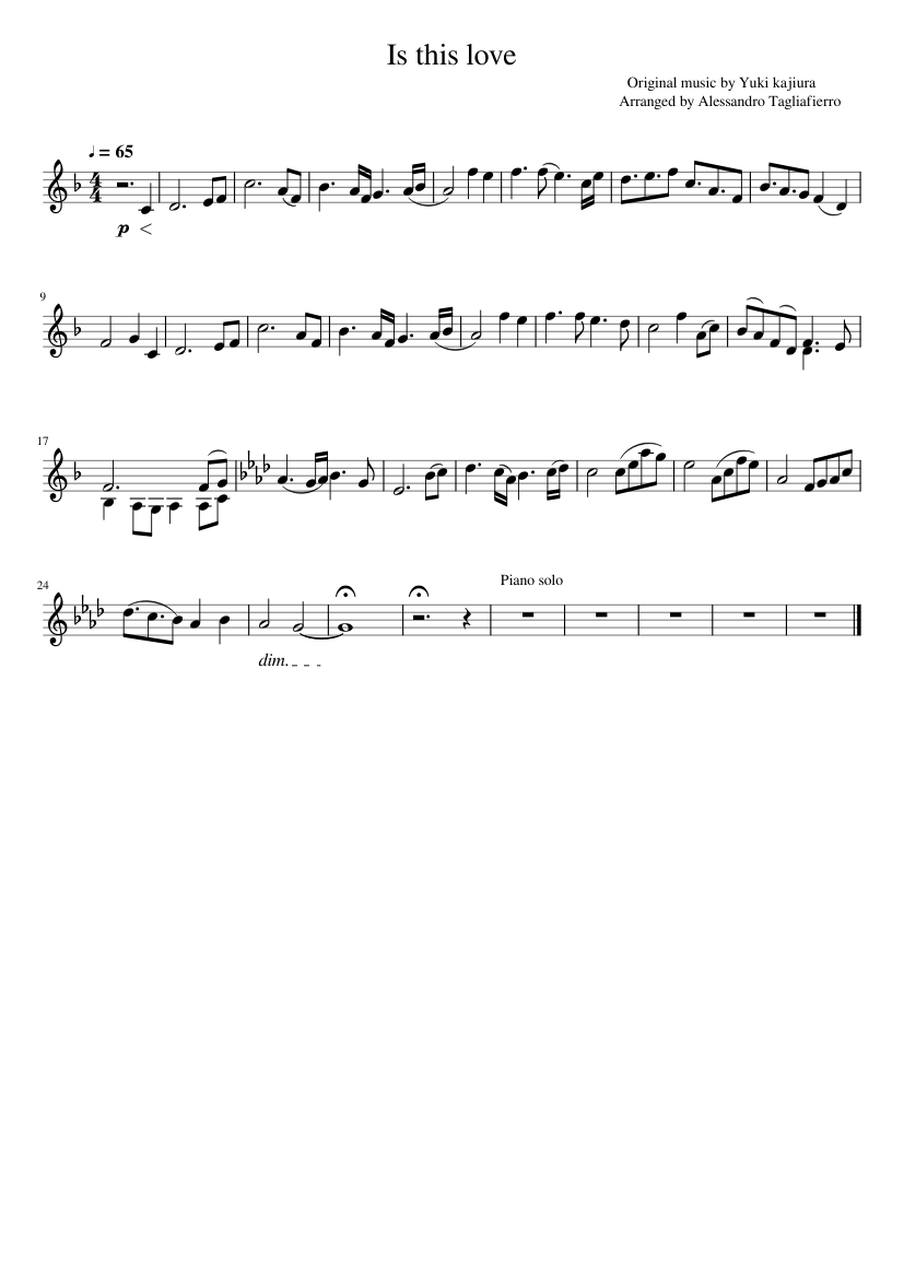 Is this love ( Sword Art Online) by Yuki Kajiura - Violin Solo Sheet ...