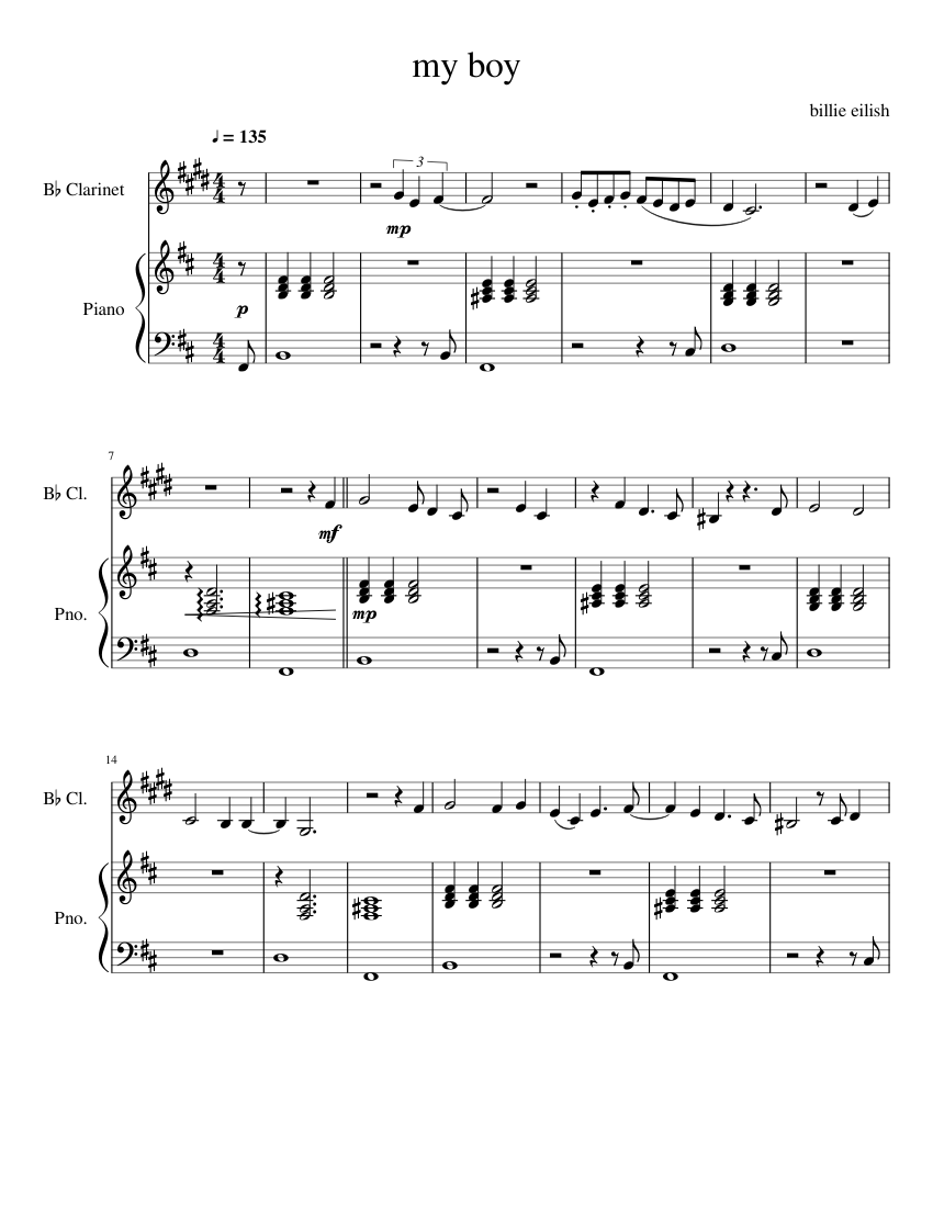 My boy Clarinet Sheet music for Piano, Clarinet in b-flat (Solo ...