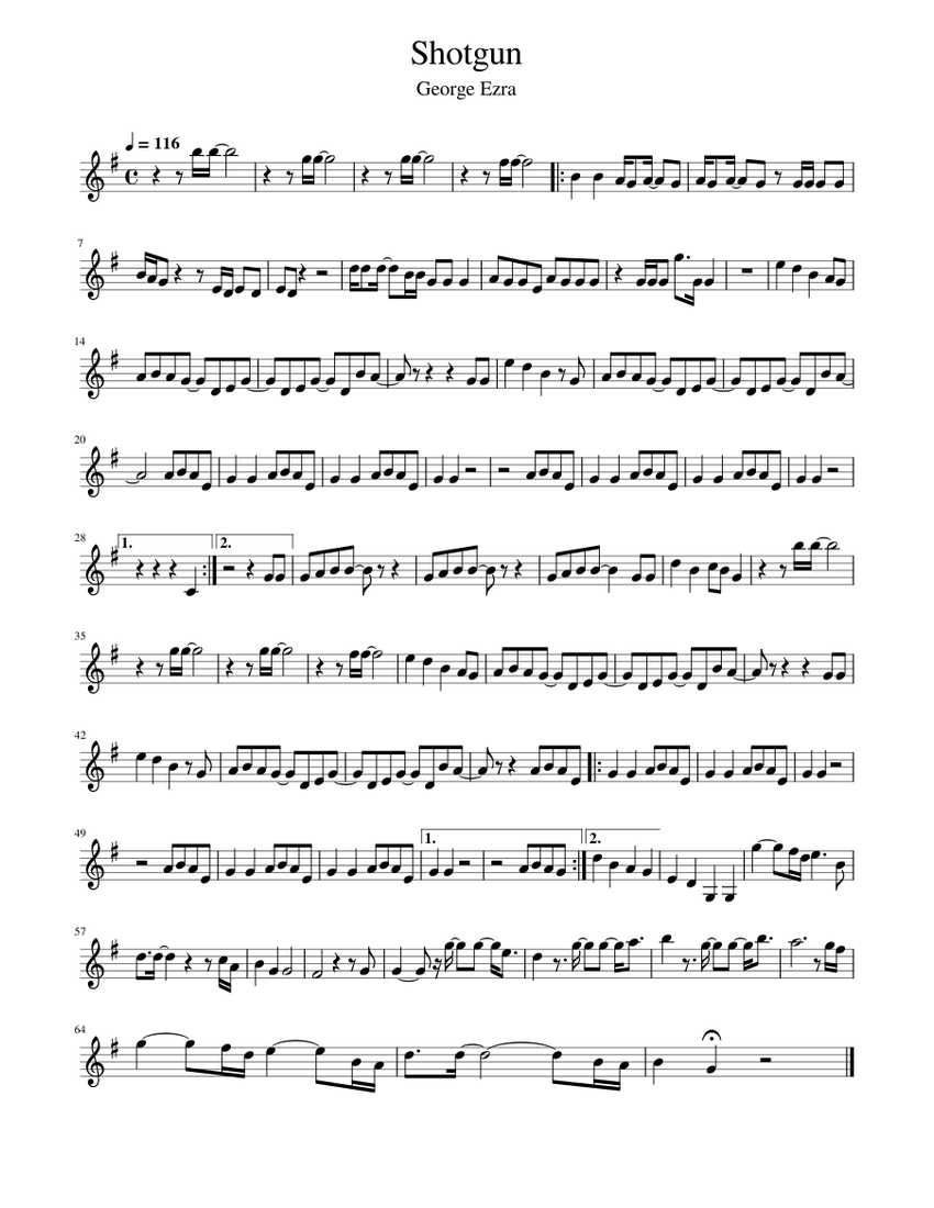 Shotgun – George Ezra Sheet music for Clarinet in b-flat (Solo ...