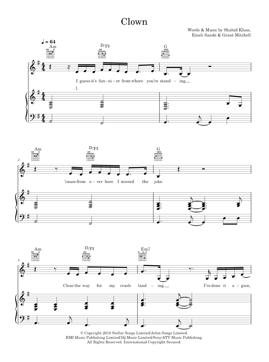 Play Official version of Clown Sheet Music by Emeli Sandé for Vocals ...