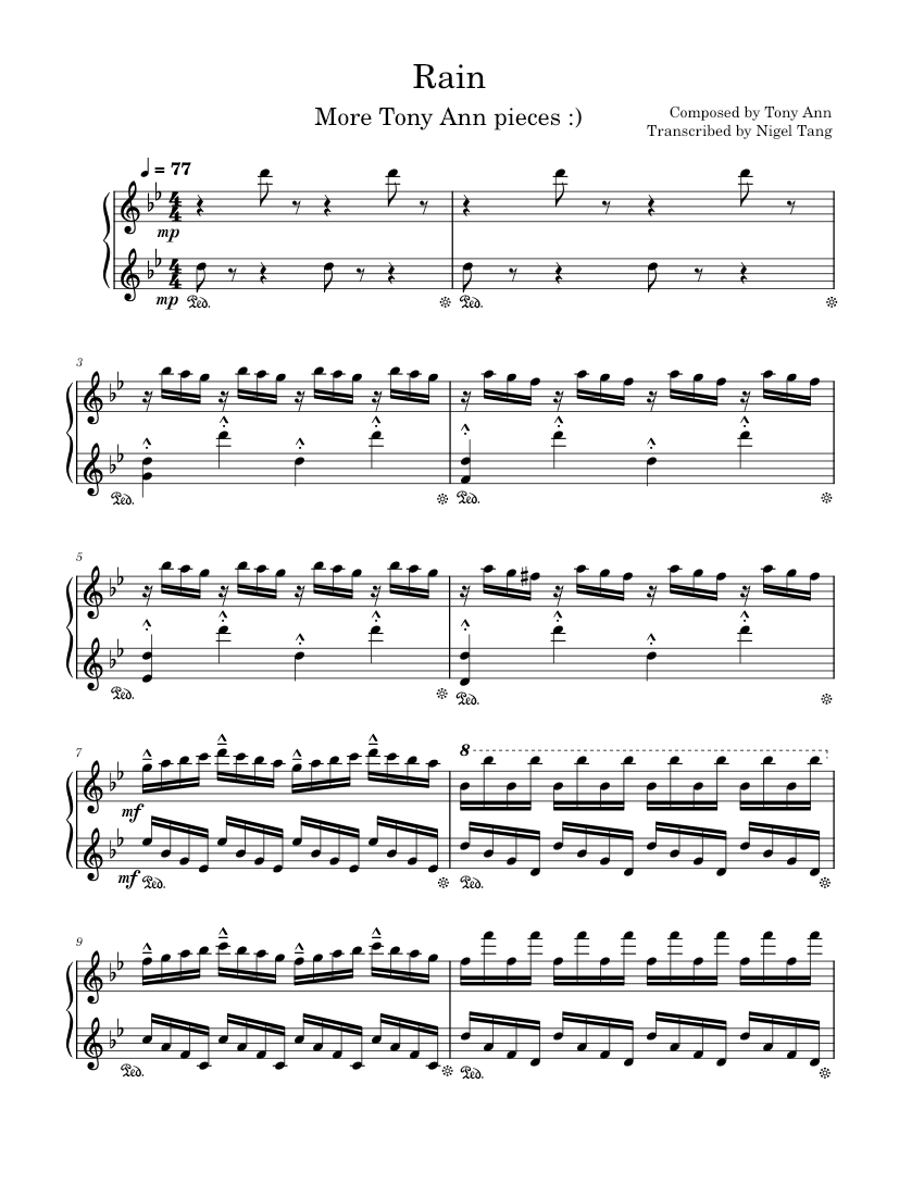 Rain - Tony Ann - piano tutorial