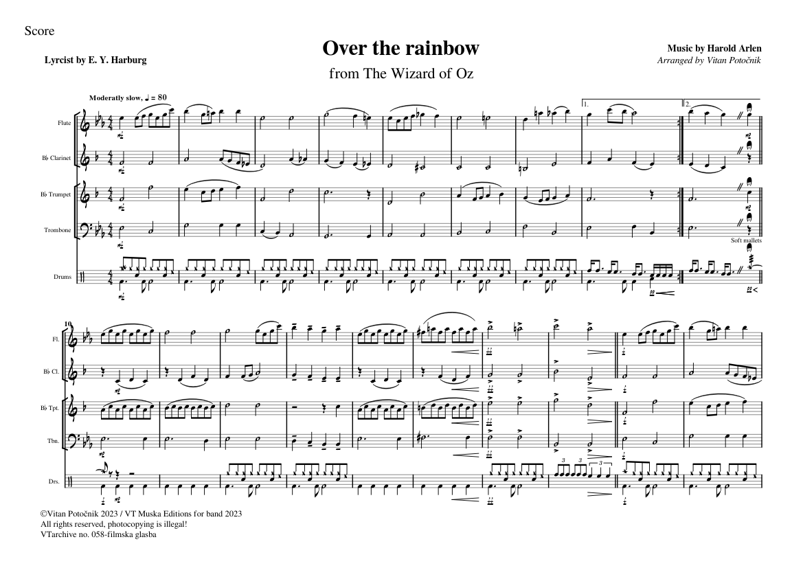 Over the Rainbow – Harold Arlen . Sheet music for Trombone, Flute ...
