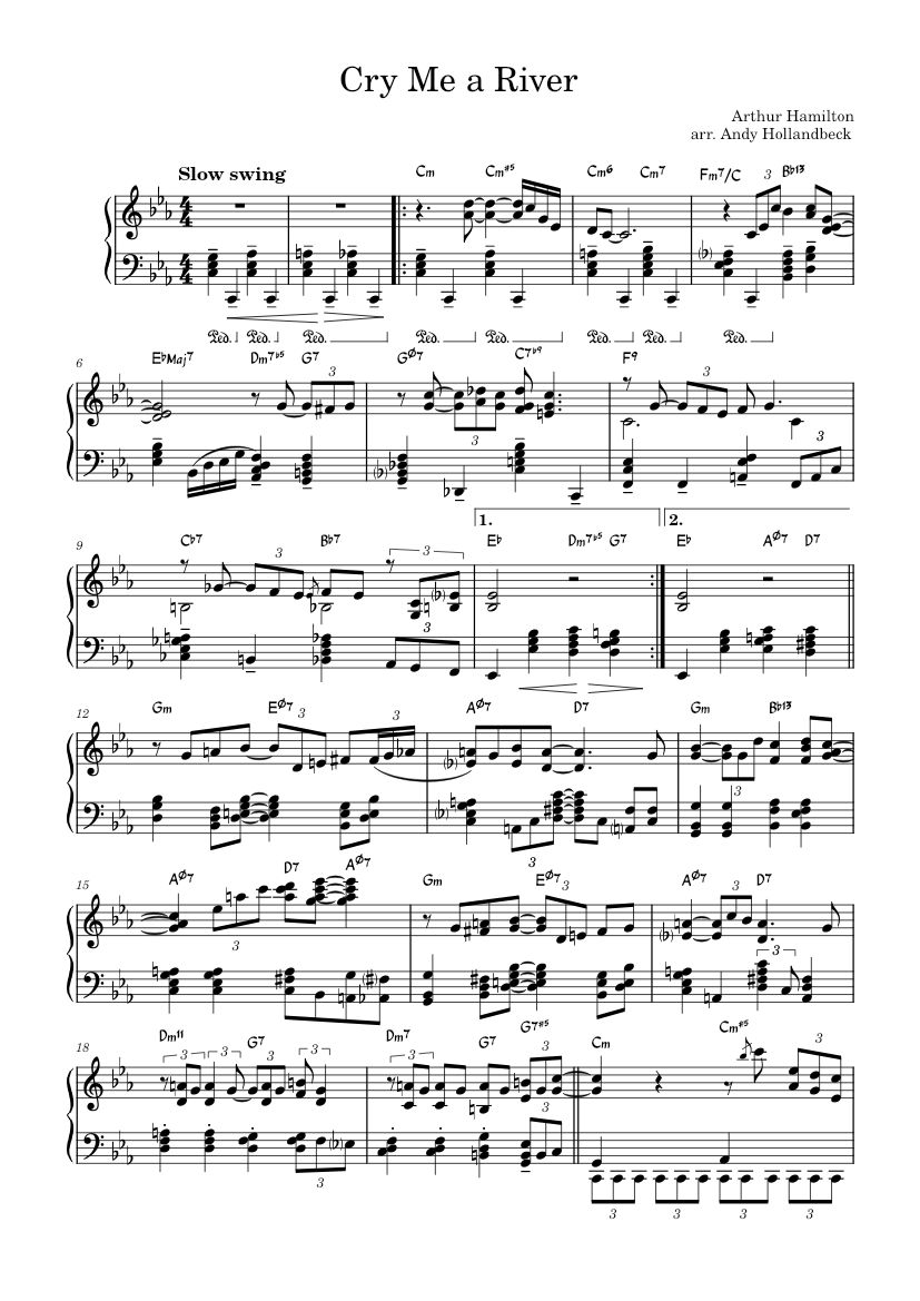 Cry Me a River – Arthur Hamilton Sheet Music with Chords for Piano ...