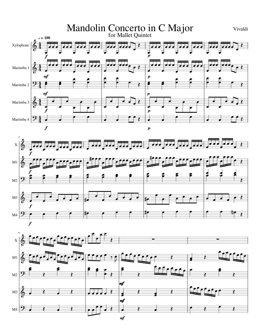 Mandolin Concerto in C Major Sheet music for Marimba, Xylophone ...