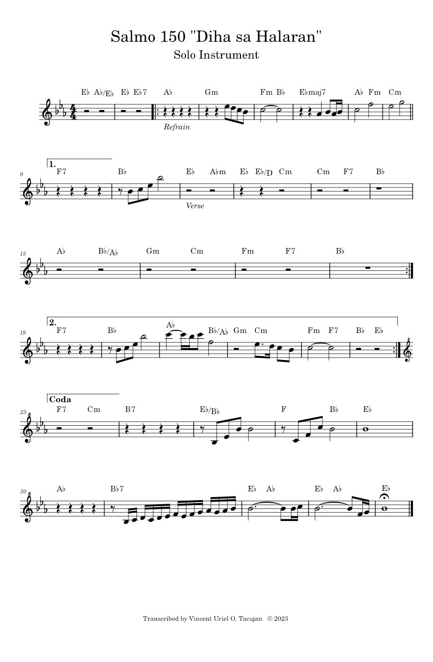 Salmo 150 (Diha sa Halaran) – Rudy Villanueva (Solo Instrument) Sheet ...