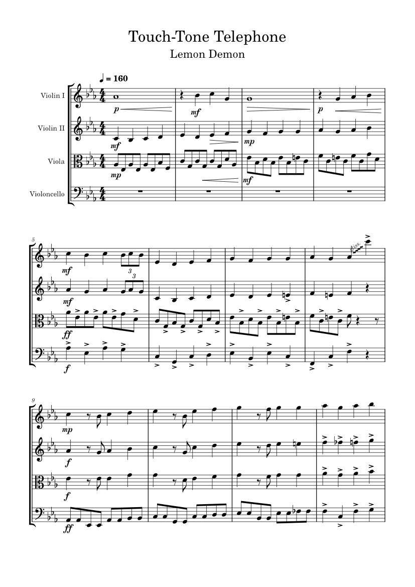 Touch-Tone Telephone – Lemon Demon Sheet Music for Violin, Viola, Cello ...