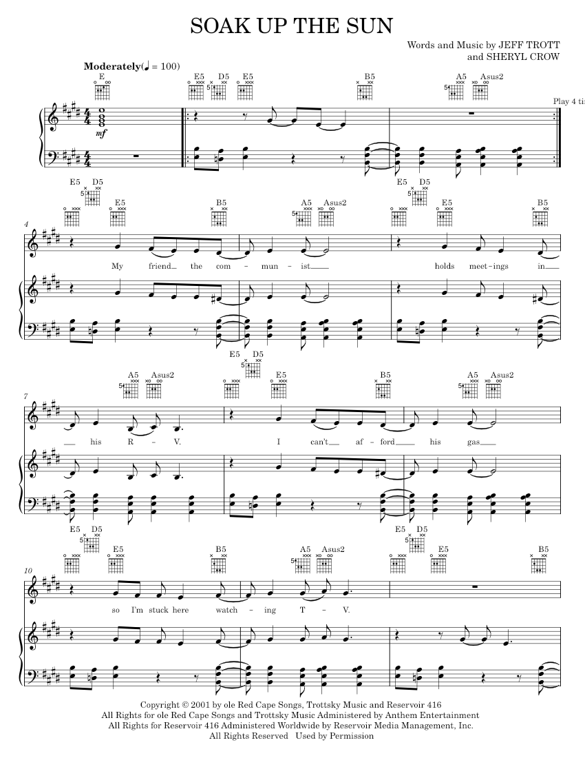 soak up the sun Sheet music for Piano, Vocals by Sheryl Crow Official | MuseScore.com