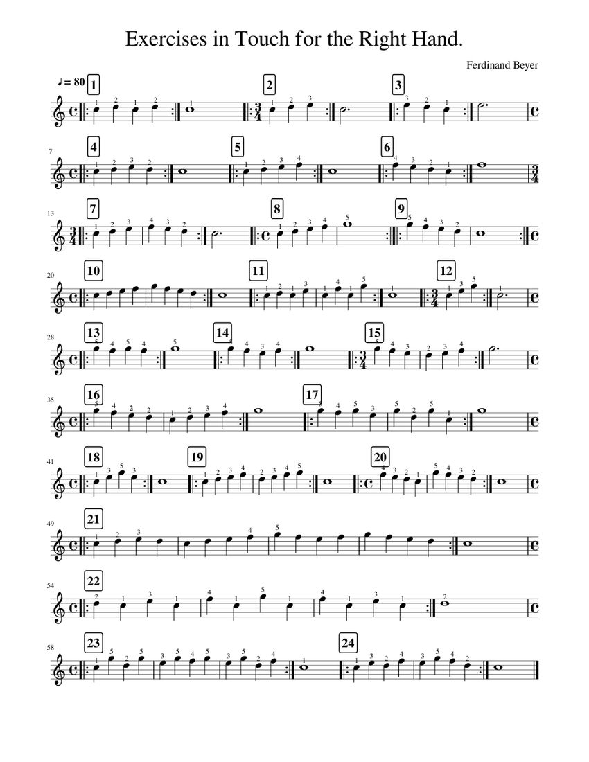 Beyer Exercises in Touch for the Right Hand. Sheet music for Piano ...