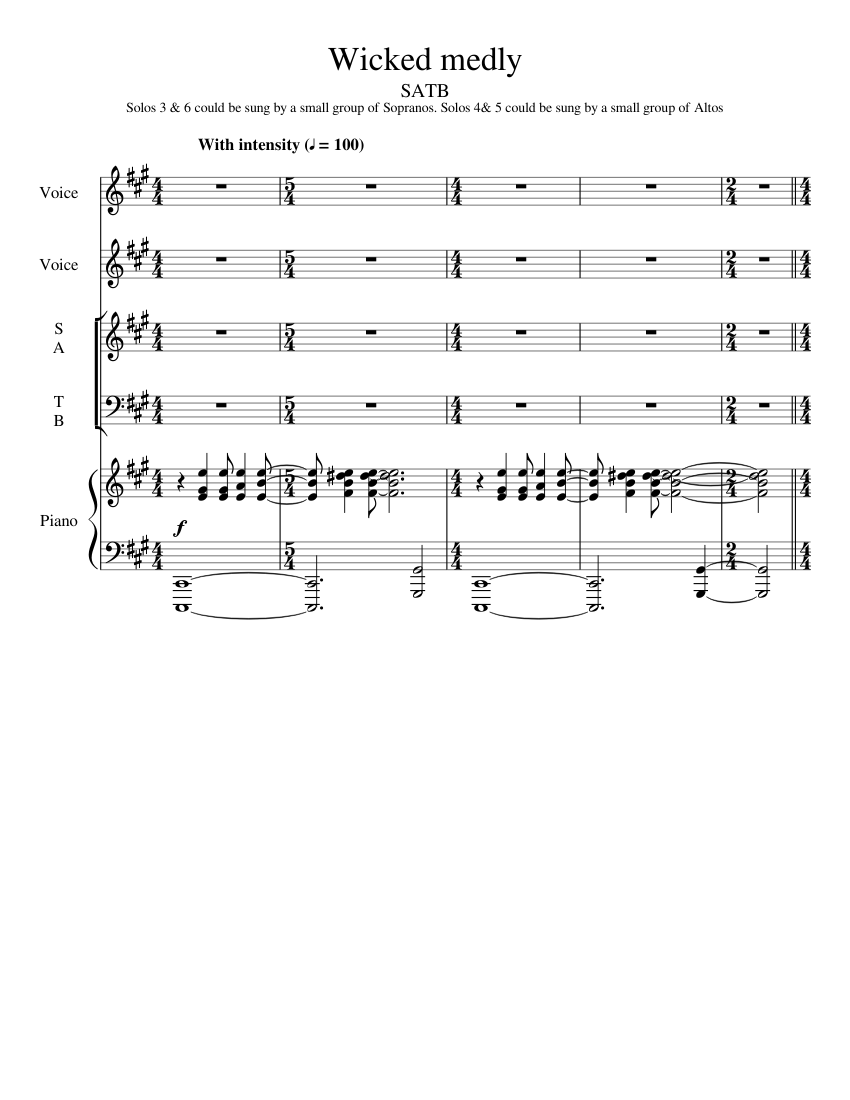 Wicked medley Sheet Music for Piano, Vocals (Mixed Quintet) | MuseScore.com