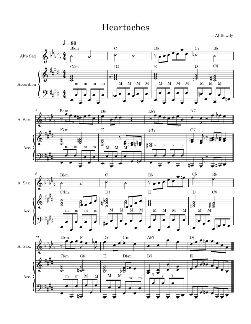 Heartaches Sheet Music with Chords for Accordion, Saxophone alto ...