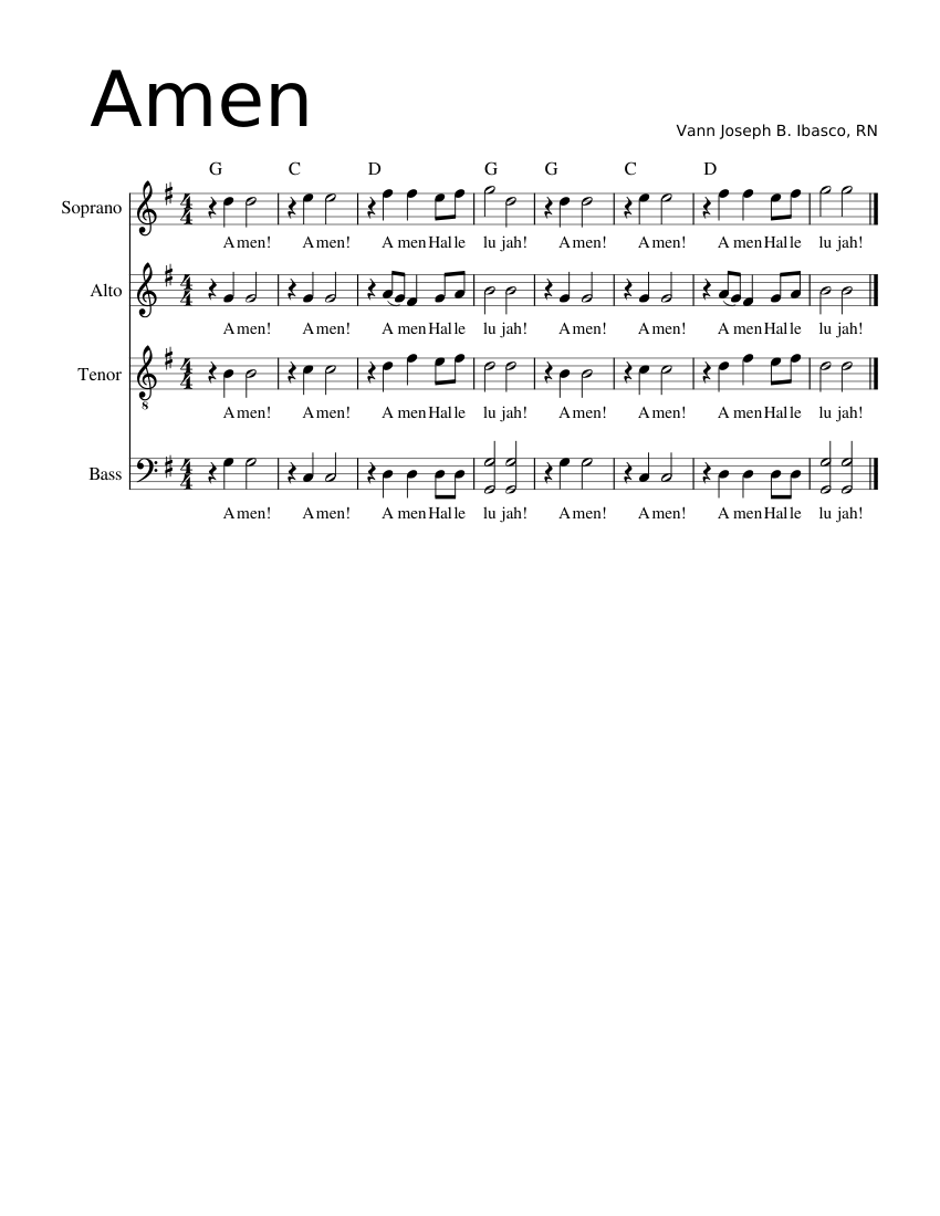 Amen by Vann Joseph B. Ibasco RN Sheet music for Soprano, Alto, Tenor ...