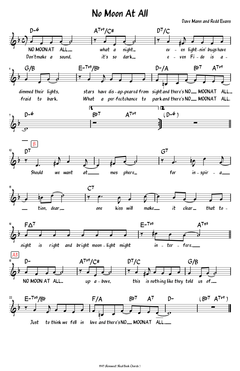 No Moon At All (Lead sheet with lyrics ) Sheet Music with Chords for ...