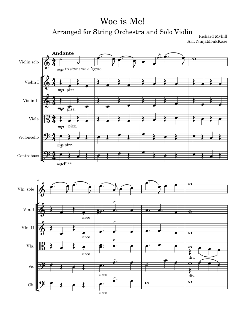 Woe is Me! (for String Orchestra and Solo Violin) - Richard Myhill (Arr ...