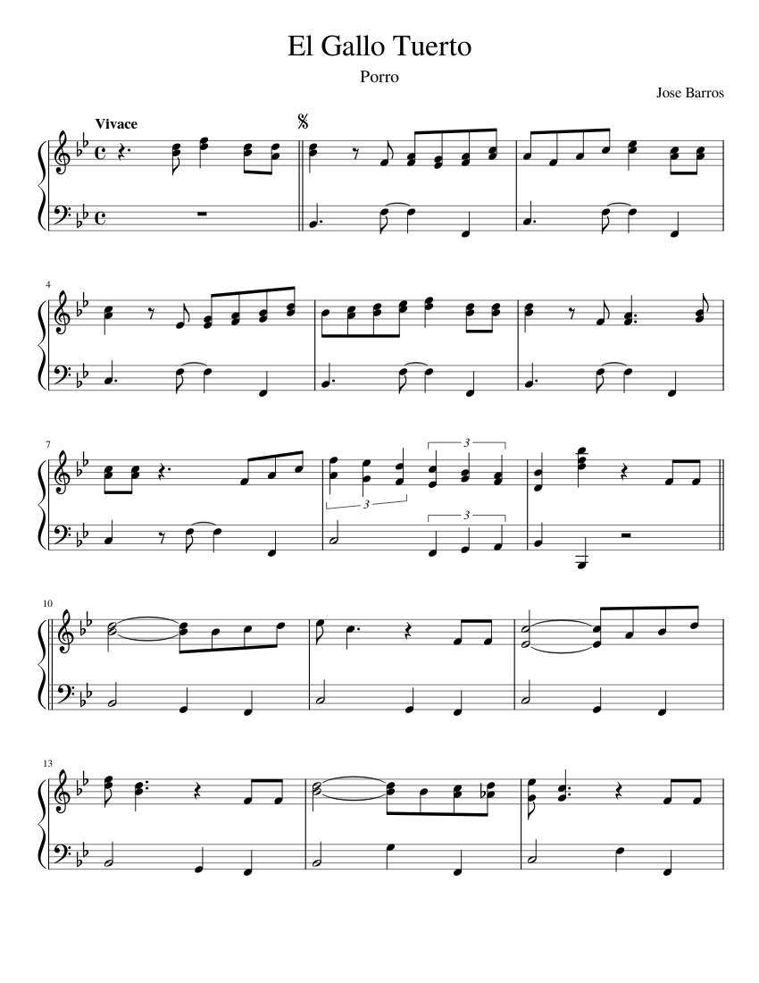El Gallo Tuerto Sheet music for Piano (Solo) | Musescore.com
