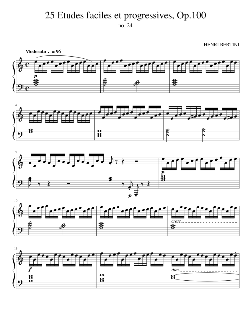 HENRI BERTINI OP.100 NO. 24 Sheet music for Piano (Solo) | Musescore.com