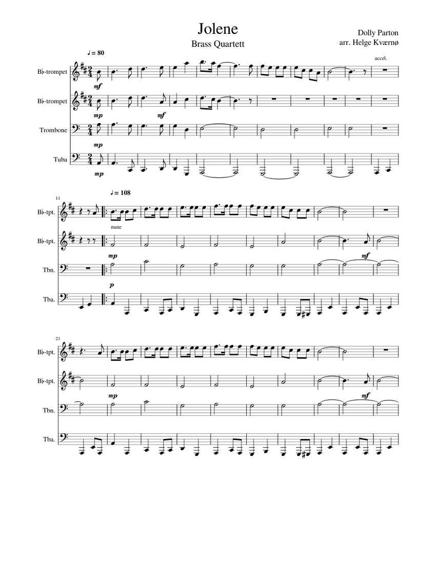 Jolene Sheet music for Trumpet (In B Flat), Trombone, Tuba (Mixed ...