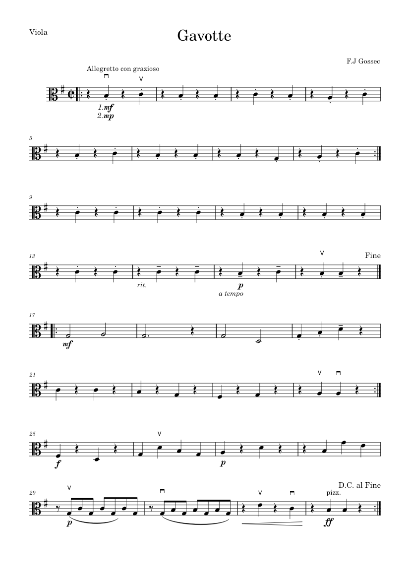 Gavotte viola Sheet music for Piano (Solo) Easy | Musescore.com