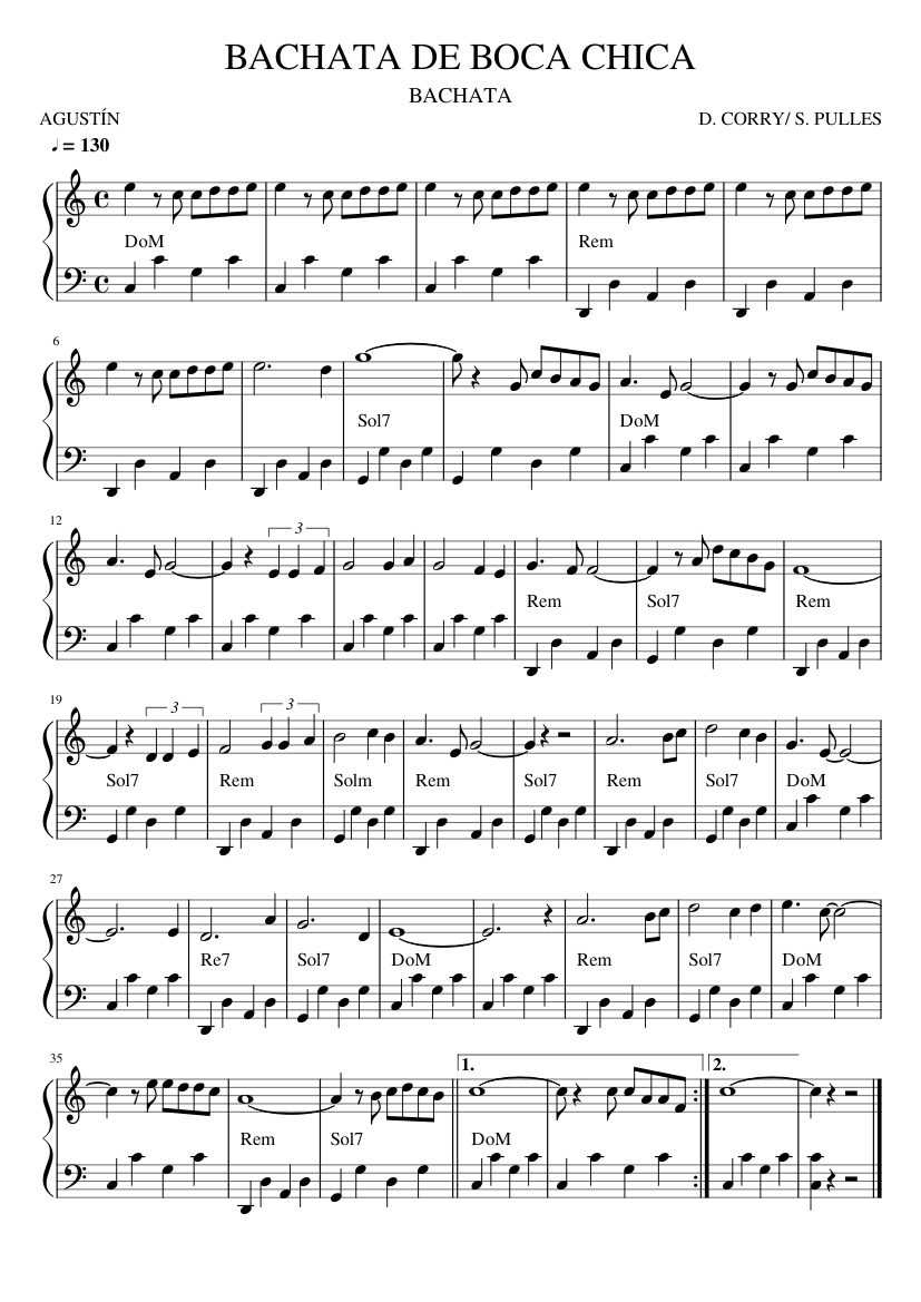 BACHATA DE BOCA CHICA Sheet Music with Chords for Accordion (Solo ...