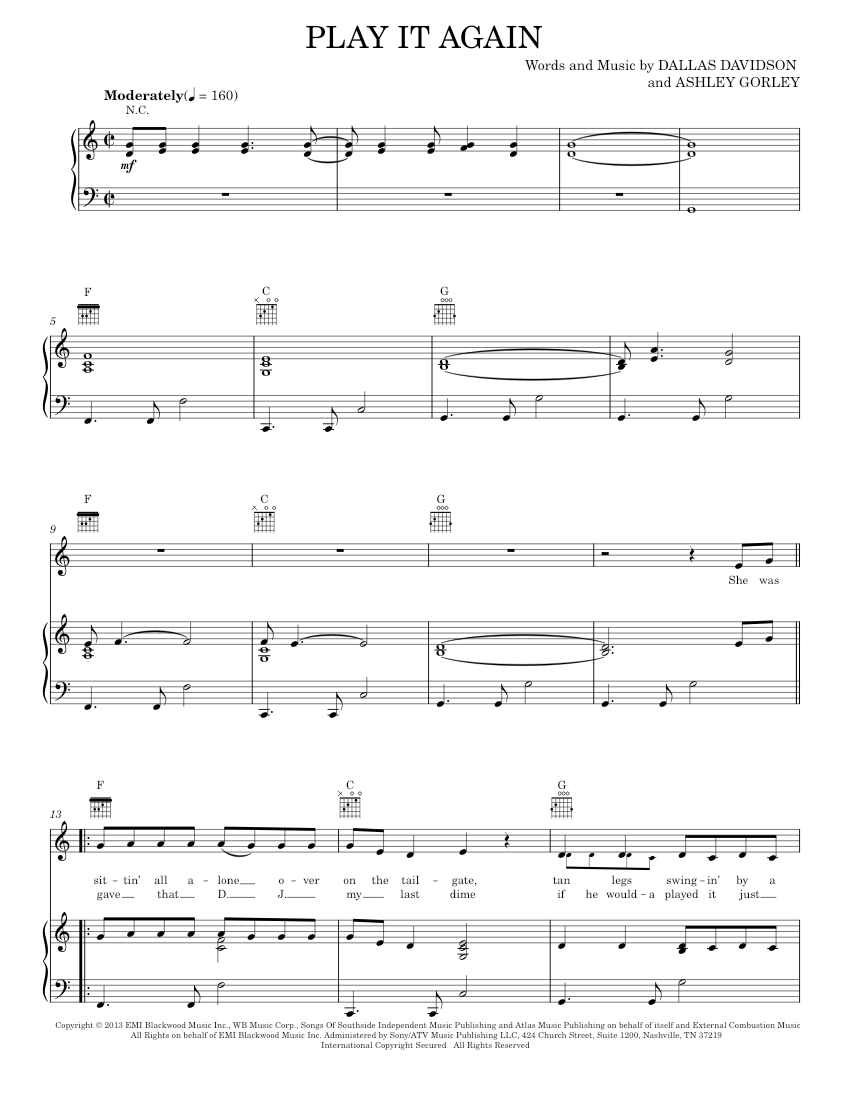 Play Official version of Play it again Sheet Music by Luke Bryan for ...