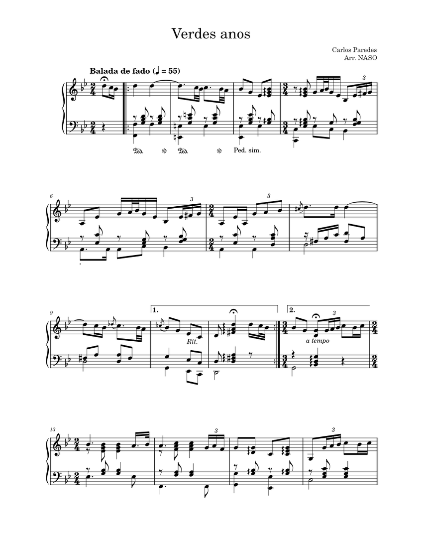 Verdes Anos - Carlos Paredes - piano tutorial